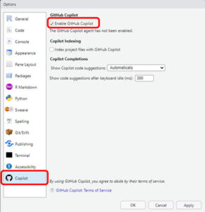 【RStudio】RStudio に GitHub Copilot と chattr を取り込む